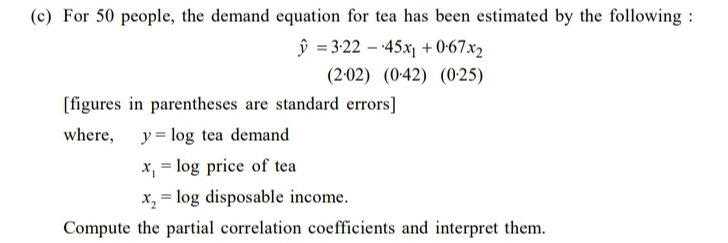 Solved (c) ﻿For 50 ﻿people, the demand equation for tea has | Chegg.com