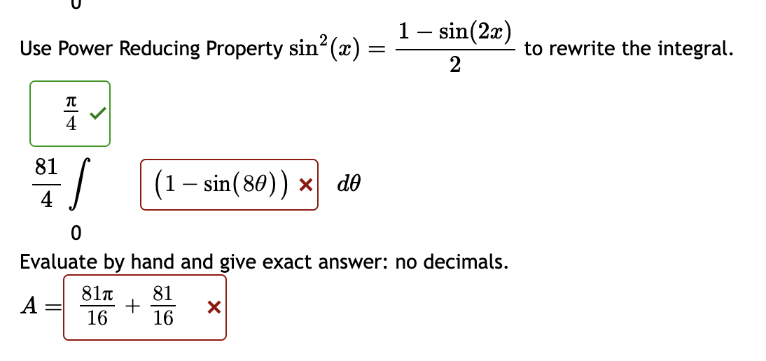 Use Power Reducing Property sin2(x)=1-sin(2x)2 ﻿to | Chegg.com
