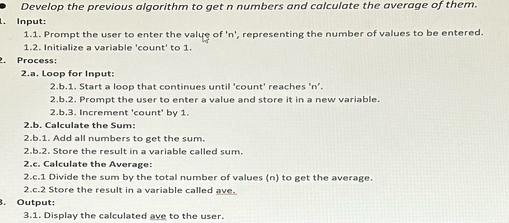 Solved Develop the previous algorithm to get n ﻿numbers and | Chegg.com