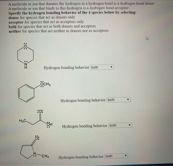 Solved Specify hydrogen bonding behavior of the 4 species | Chegg.com