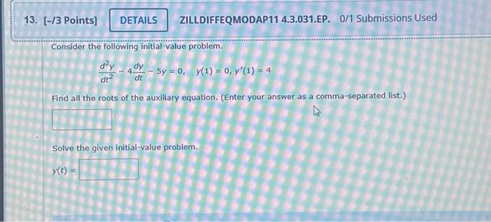 Solved 13. [-/3 Points] DETAILS ZILLDIFFEQMODAP11 | Chegg.com