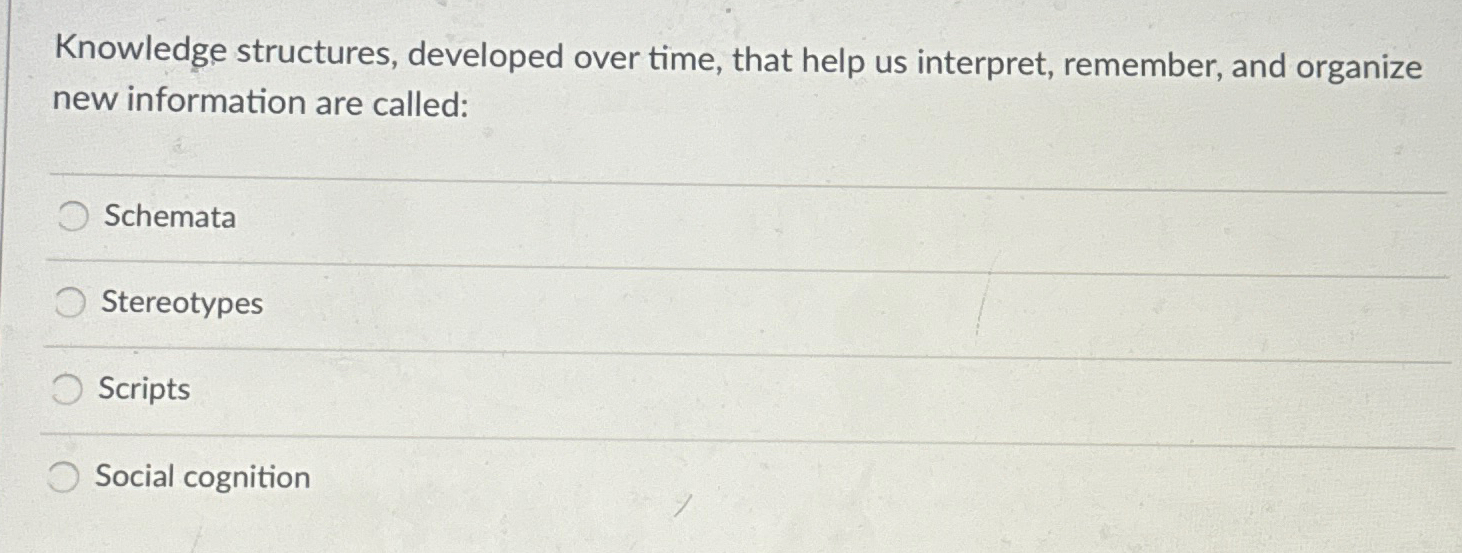 Solved Knowledge structures, developed over time, that help | Chegg.com