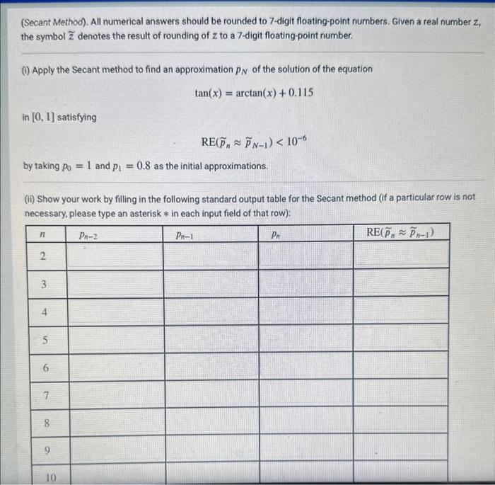Solved (Secant Methoo). All numerical answers should be | Chegg.com