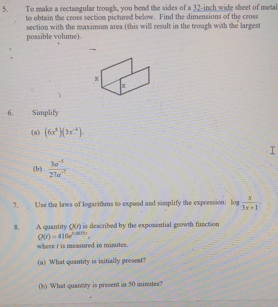 Solved To make a rectangular trough, you bend the sides of a | Chegg.com