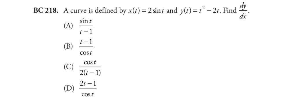 Solved BC 218. ﻿A curve is defined by x(t)=2sint ﻿and | Chegg.com