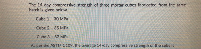Solved The 14-day compressive strength of three mortar cubes | Chegg.com