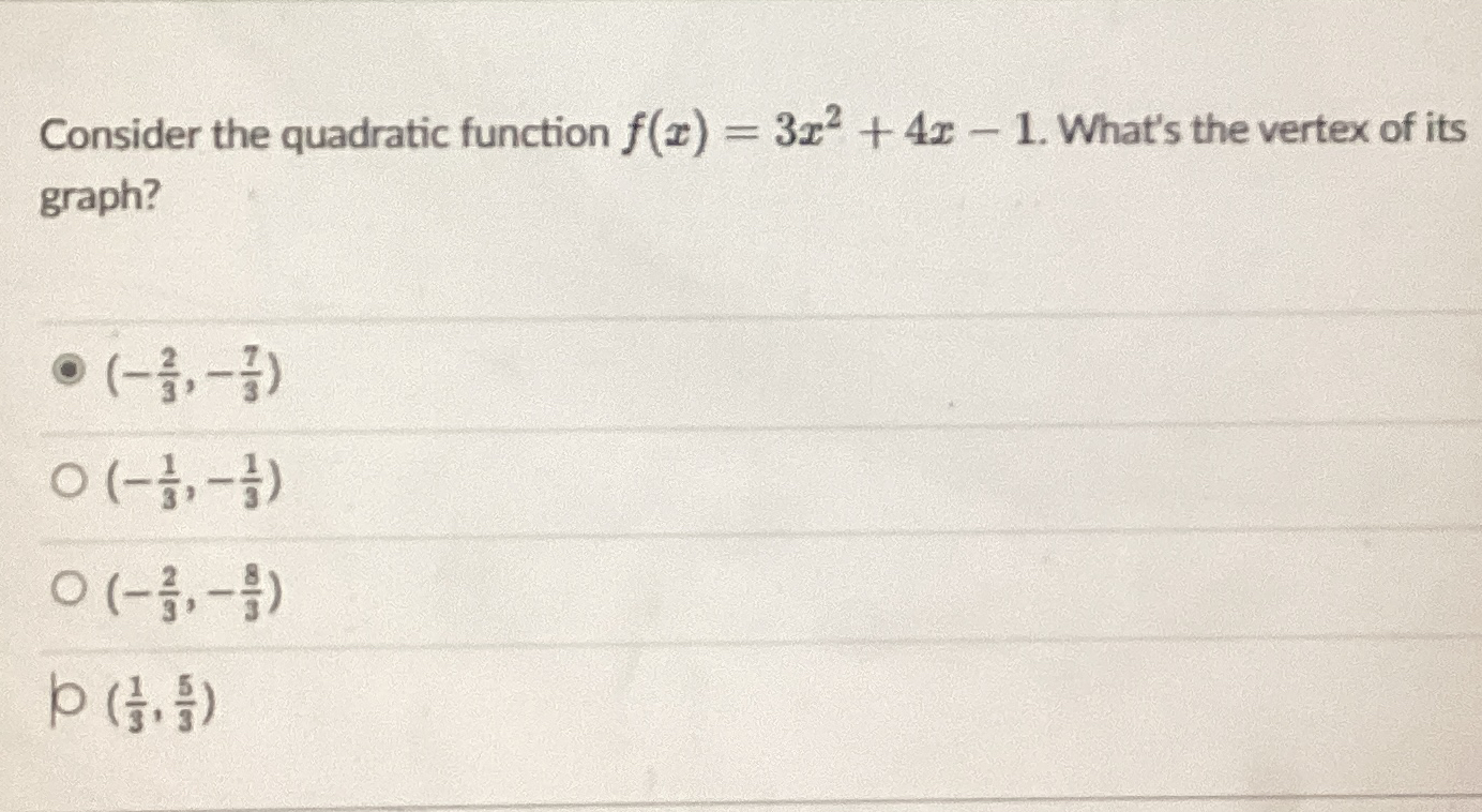 Solved Consider the quadratic function f(x)=3x2+4x-1. | Chegg.com