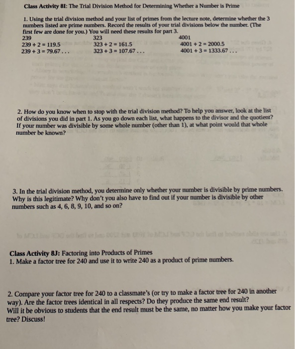 Solved Class Activity BI: The Trial Division Method for | Chegg.com