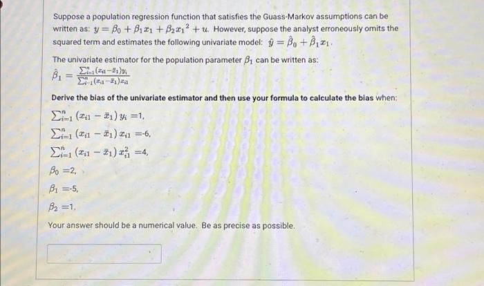 Solved Suppose A Population Regression Function That