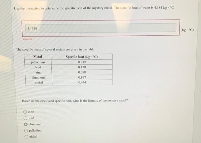 Solved Use the interactive to determine the specific heat of | Chegg.com