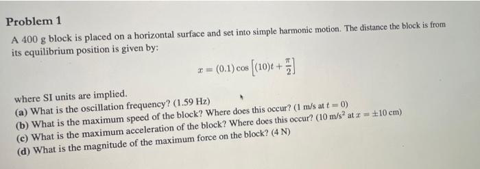 Solved Problem 1 A 400 g block is placed on a horizontal | Chegg.com