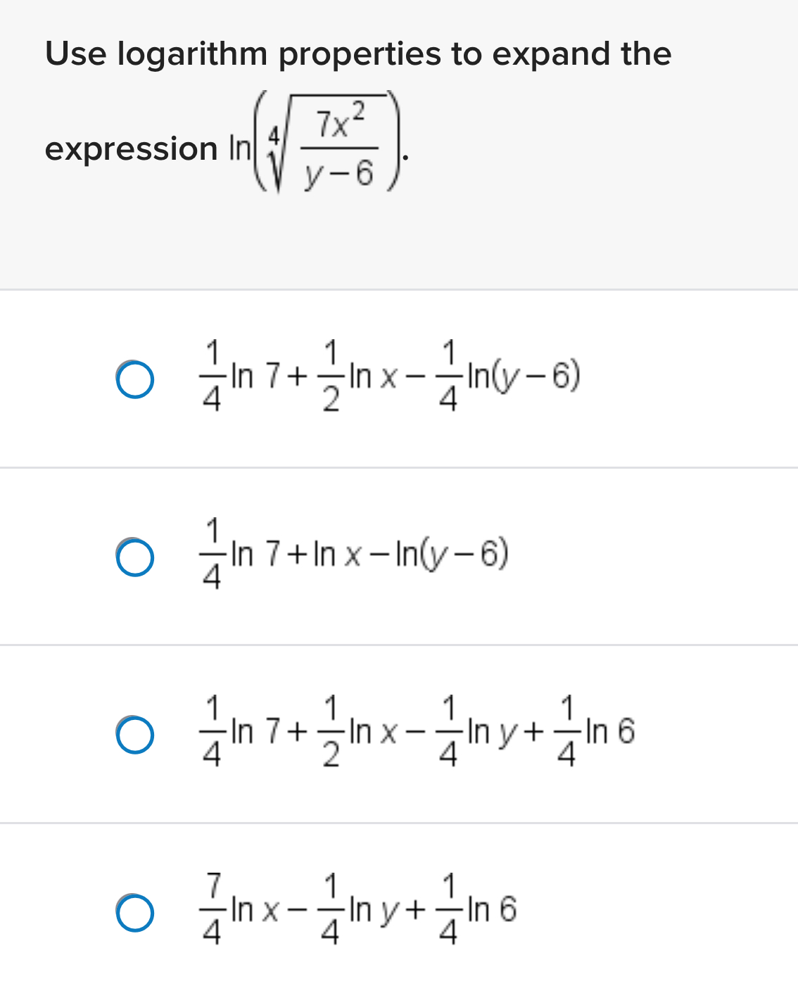 Solved Use logarithm properties to expand the expression | Chegg.com