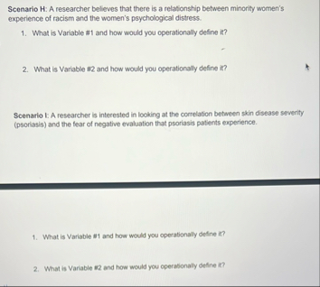 Solved Scenario H: A researcher believes that there is a | Chegg.com