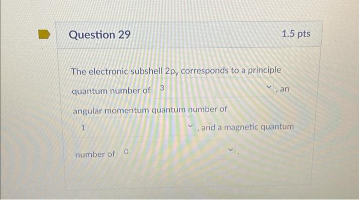 Solved The electronic subshell 2py corresponds to a | Chegg.com