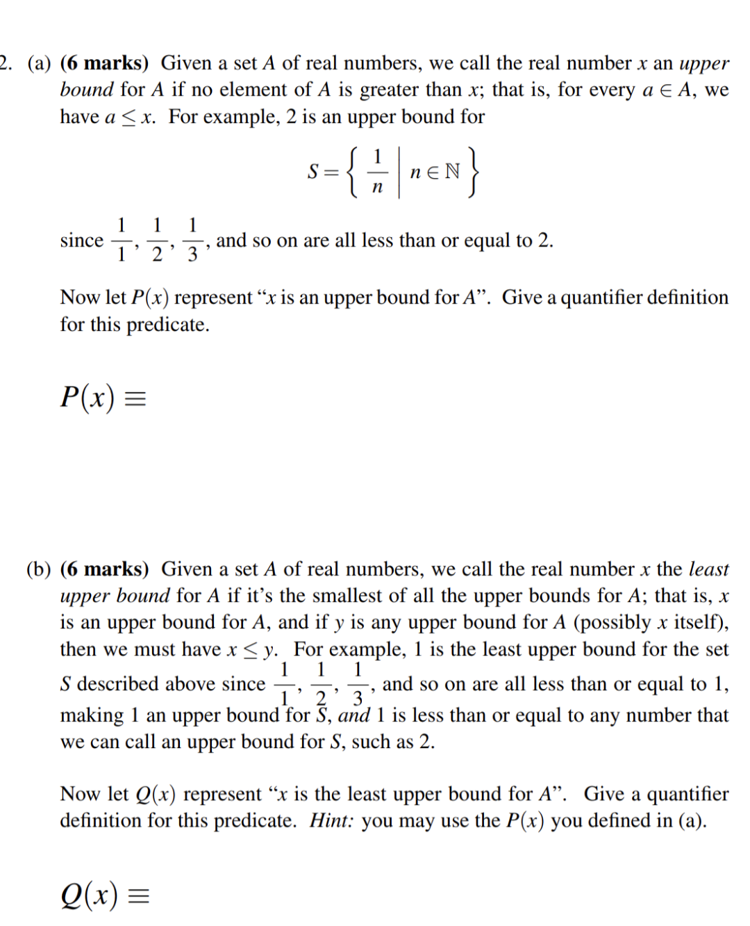 Solved (a) (6 marks) Given a set A of real numbers, we call | Chegg.com