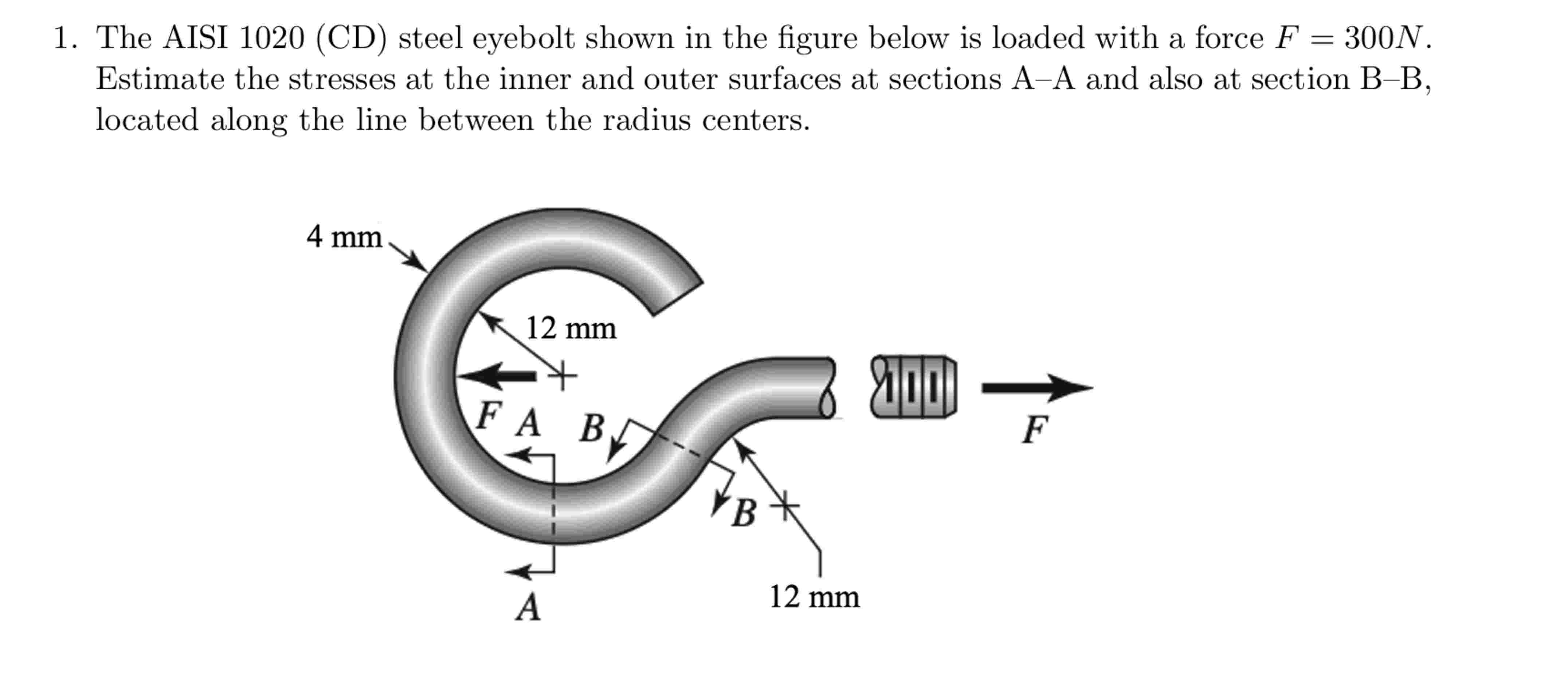 Solved 1. ﻿The AISI 1020 (CD) ﻿steel eyebolt shown in the | Chegg.com