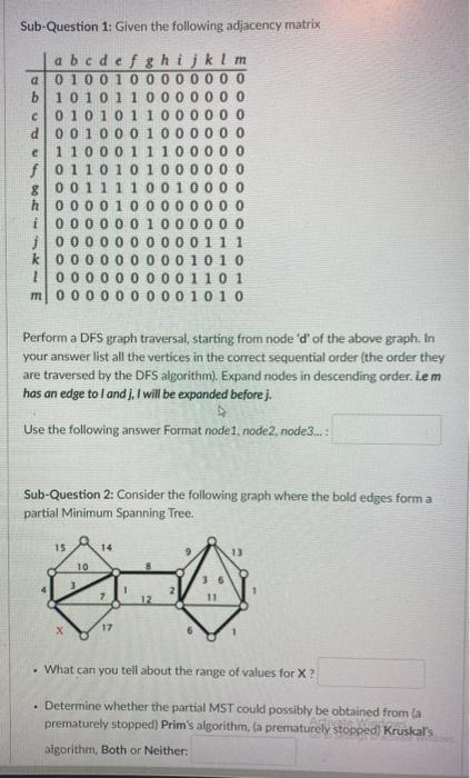 Solved Sub-Question 1: Given the following adjacency matrix | Chegg.com