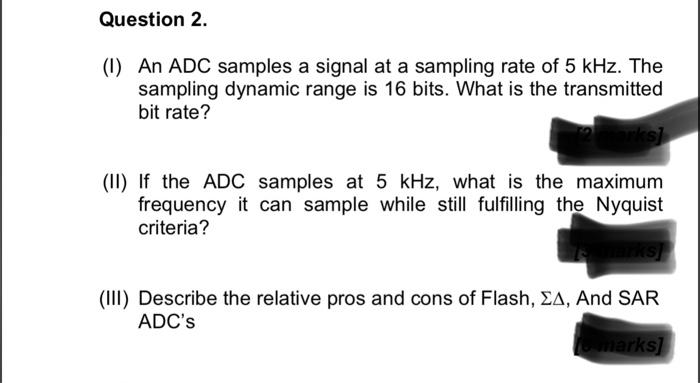 Solved Question 2 (1) An ADC samples a signal at a sampling | Chegg.com