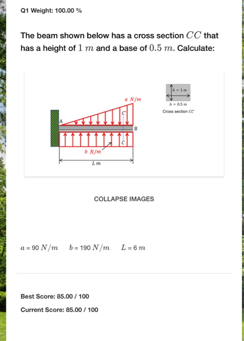 Solved Q1 Weight: 100.00 % The beam shown below has a cross | Chegg.com