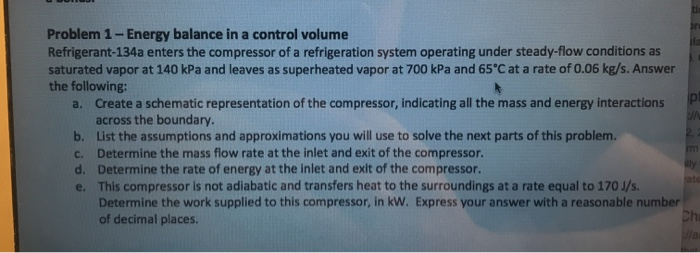 Solved Problem 1 - Energy balance in a control volume | Chegg.com