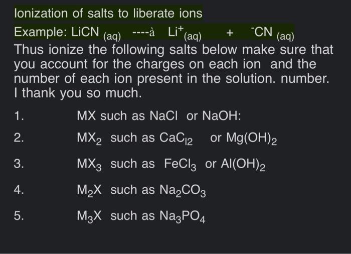 Solved (aq) ----à ----à Lit (aq) lonization of salts to | Chegg.com