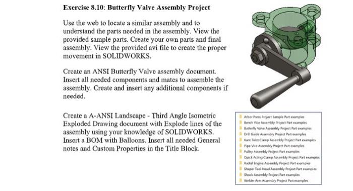 Exercise 8.10: Butterfly Valve Assembly Project Use | Chegg.com