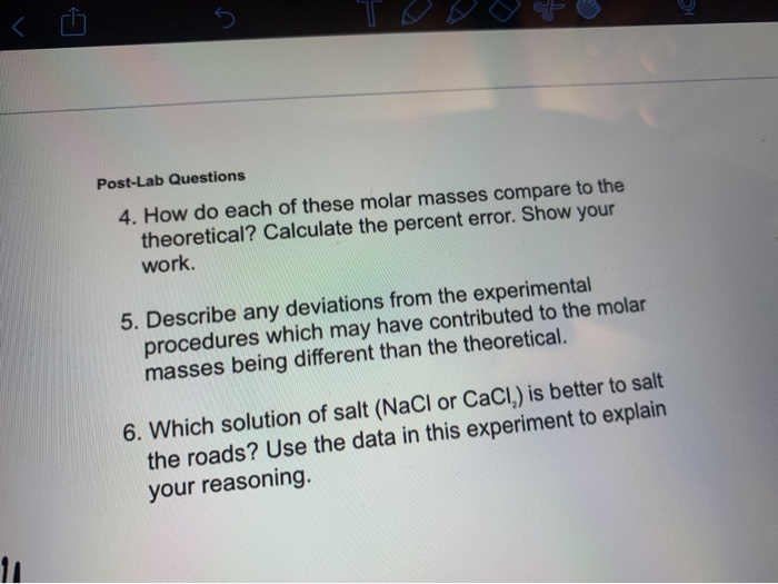 Post-Lab Questions 4. How do each of these molar | Chegg.com