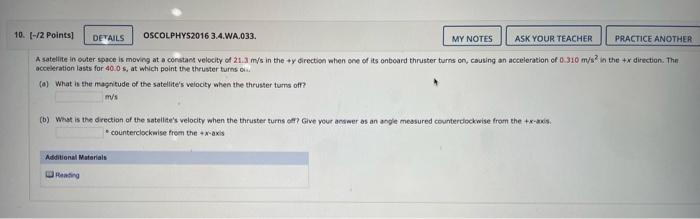 Solved 10. 1-/2 Points) DETAILS OSCOLPHYS2016 3.4.WA.033. MY | Chegg.com Solved 10. 1-/2 Points) DETAILS OSCOLPHYS2016 3.4.WA.033. MY | Chegg.com