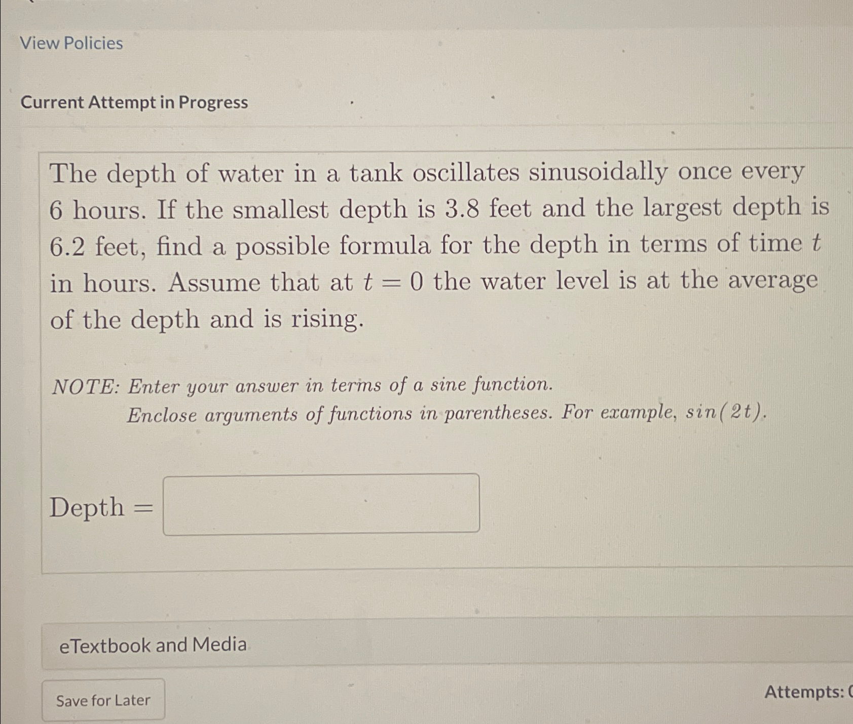 Solved View PoliciesCurrent Attempt in ProgressThe depth of | Chegg.com