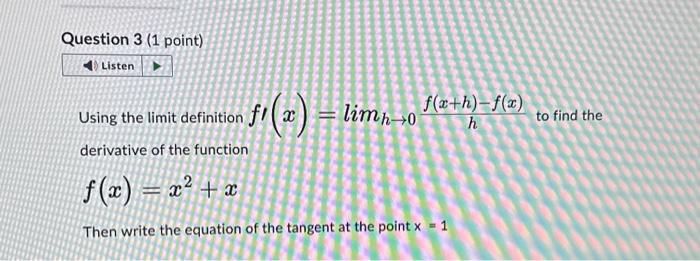 Solved Using the limit definition f′(x)=limh→0hf(x+h)−f(x) | Chegg.com