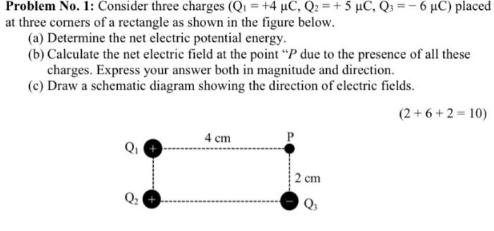 Solved Problem No. 1: Consider three charges (Q1 = +4 uc, Q2 | Chegg.com