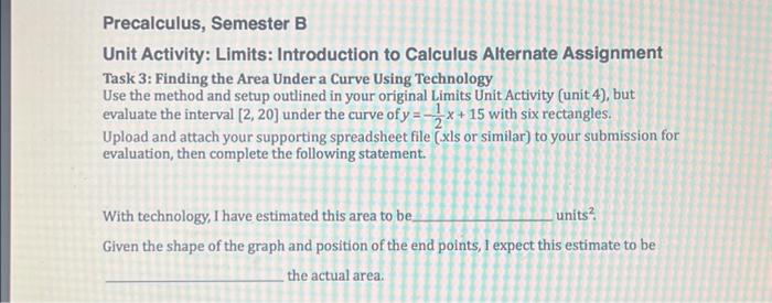 Precalculus, Semester B Unit Activity: Limits: | Chegg.com