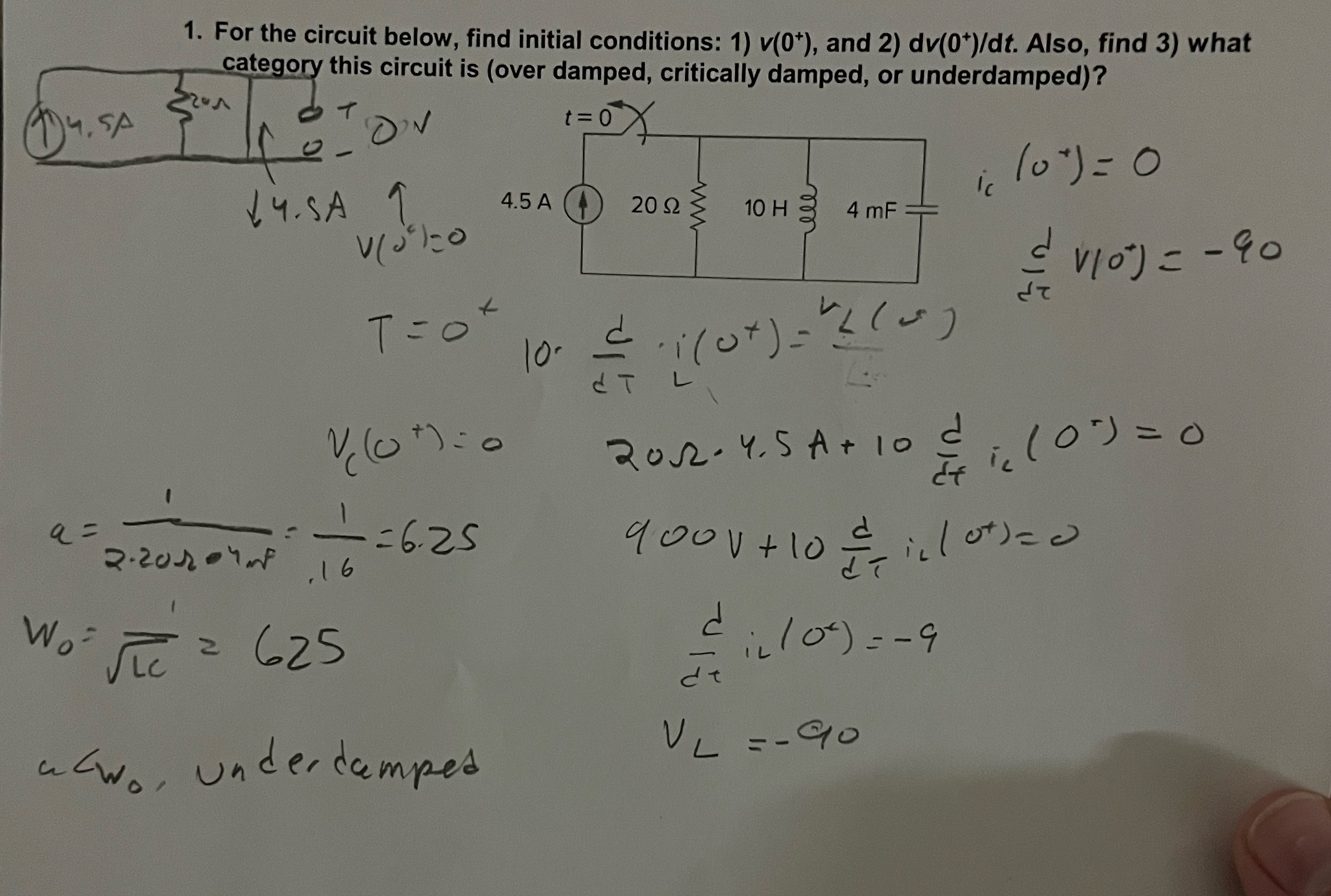 Solved For the circuit below, find initial conditions: | Chegg.com