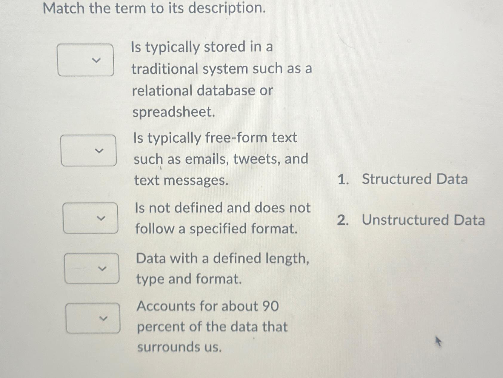 Solved Match the term to its description.Is typically stored | Chegg.com