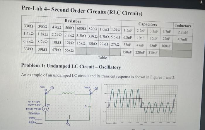 Solved Pre-Lab 4-Second Order Circuits (RLC Circuits) | Chegg.com