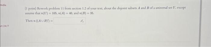 Solved (1 point) Rework problem 11 from section 1.2 of your | Chegg.com