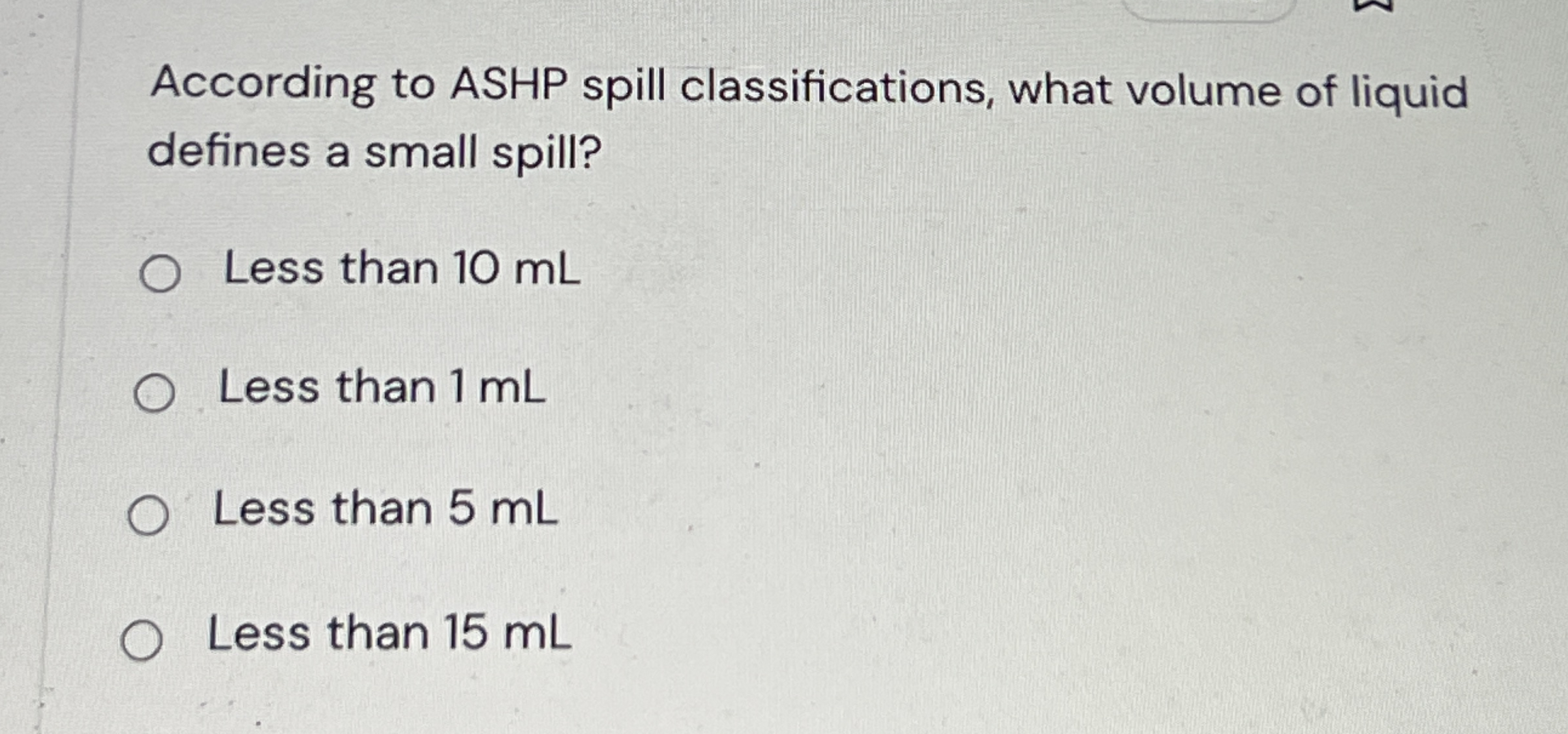 Solved According to ASHP spill classifications, what volume | Chegg.com