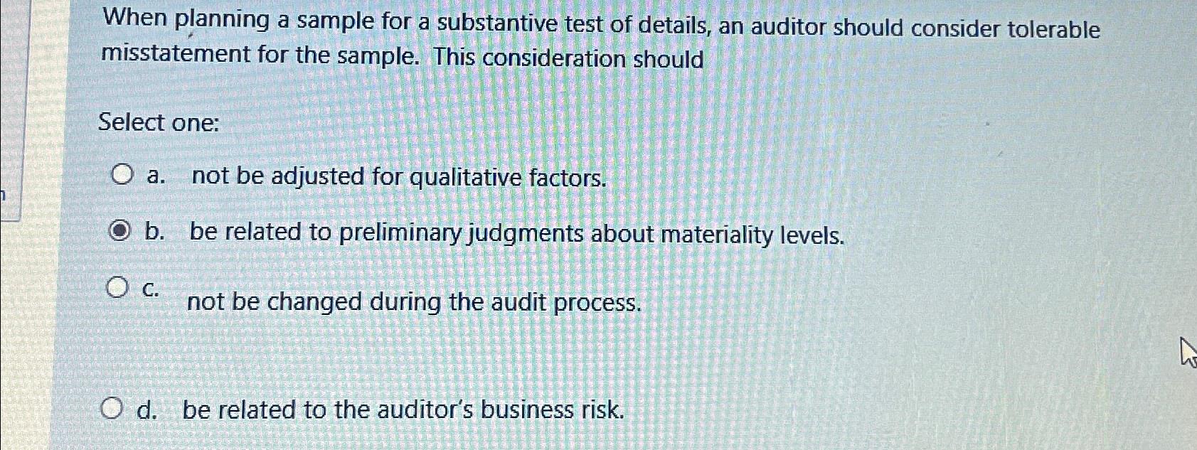 When planning a sample for a substantive test of | Chegg.com