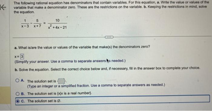Solved The following rational equation has denominators that | Chegg.com