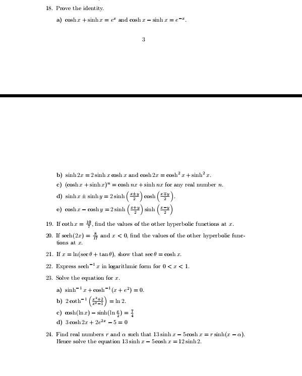 Solved 18 Prove The Identity A Coshx Sinhx Ex And