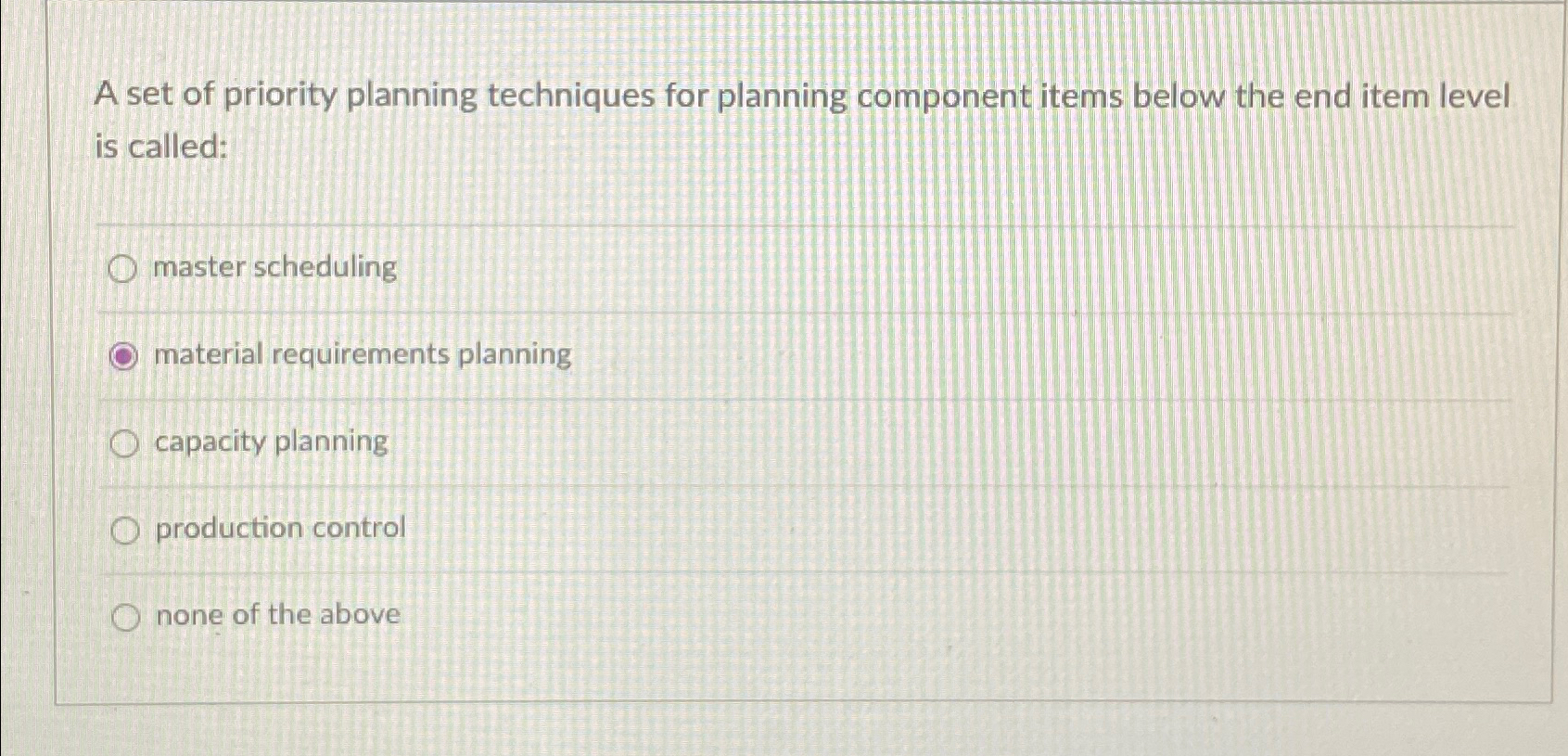 Solved A set of priority planning techniques for planning | Chegg.com