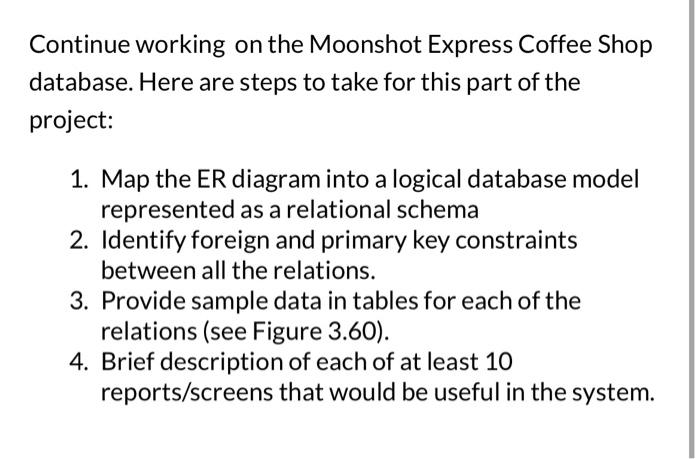 Solved Continue working on the Moonshot Express Coffee | Chegg.com