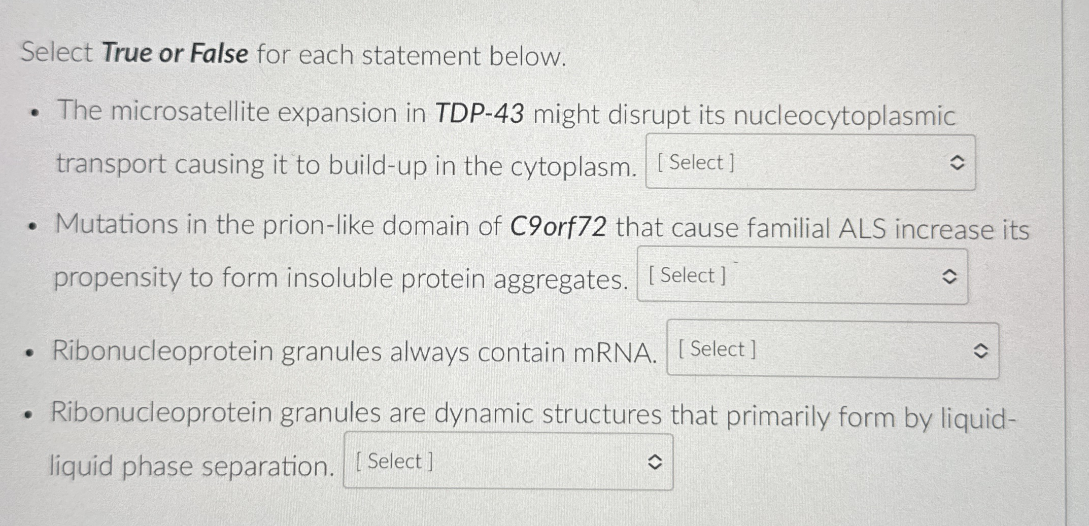 Solved Select True or False for each statement below.The | Chegg.com