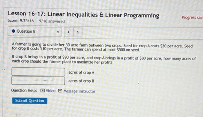 Solved Lesson 16-17: Linear Inequalities \& Linear | Chegg.com