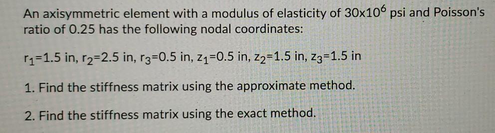 Solved An axisymmetric element with a modulus of elasticity | Chegg.com