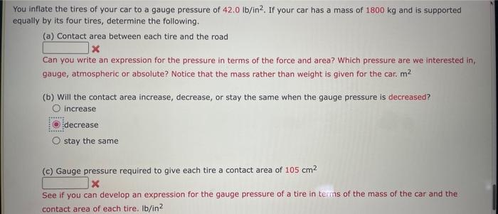 Solved u inflate the tires of your car to a gauge pressure | Chegg.com