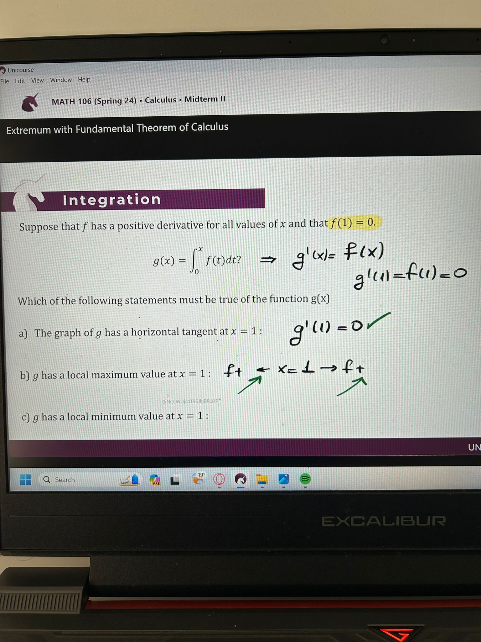 Solved IntegrationSuppose that f ﻿has a positive derivative | Chegg.com