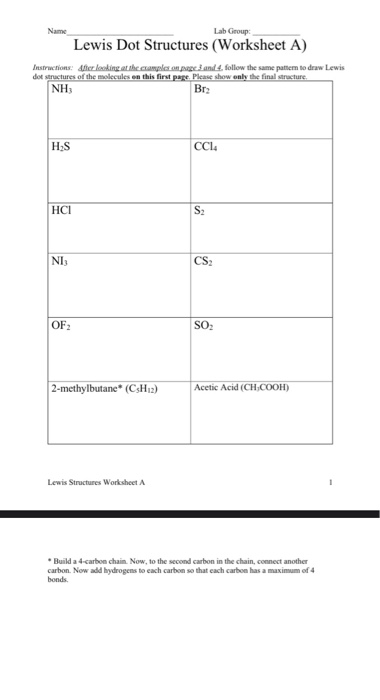 Solved Name Lab Group Lewis Dot Structures (Worksheet A) | Chegg.com