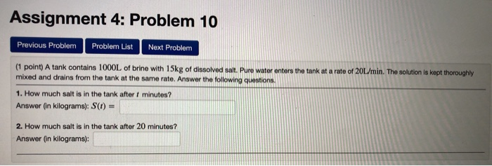 Solved Assignment 4: Problem 10 Previous Problem Problem | Chegg.com
