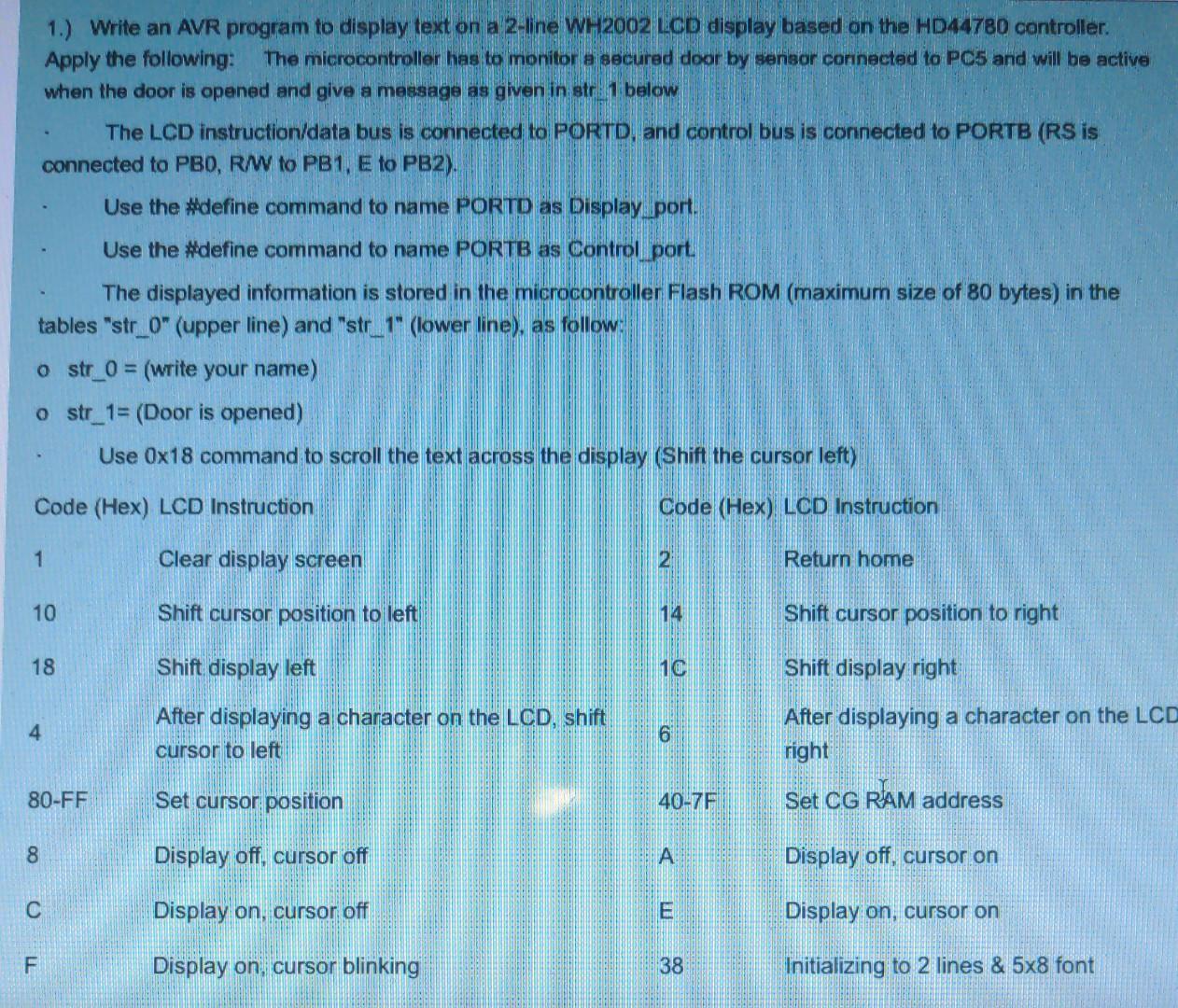 Solved 1.) Write an AVR program to display text on a 2-line | Chegg.com